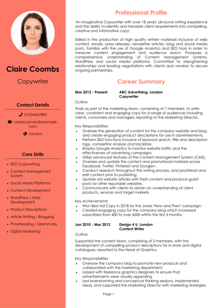 Copywriter CV example + CV writing guide [Land your dream job]