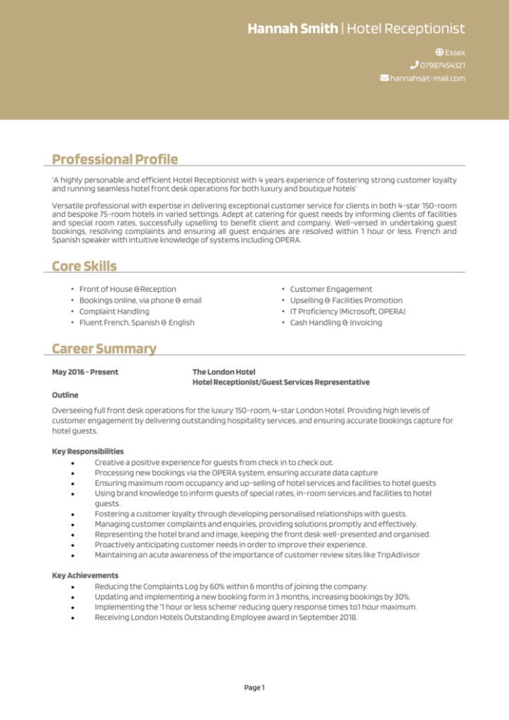 7 Hospitality Cv Examples + Guide [land A Top Job Quickly