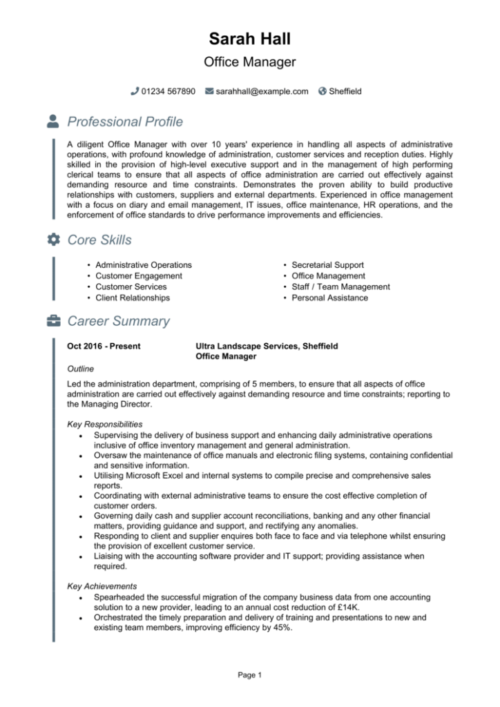 Office manager CV example + writing guide [Get hired quickly]