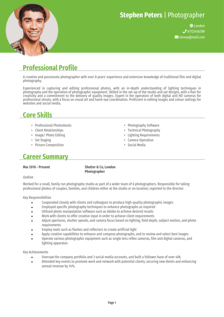 Photographer CV Example Writing Guide And CV Template photographer-cv-example-writing-guide-and-cv-template
