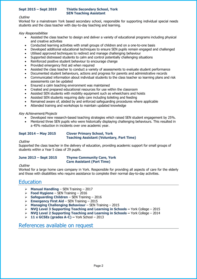 4 Teaching Assistant CV Examples Tips Get A Top TA Job 4 Teaching Assistant CV Examples Tips Get A Top TA Job