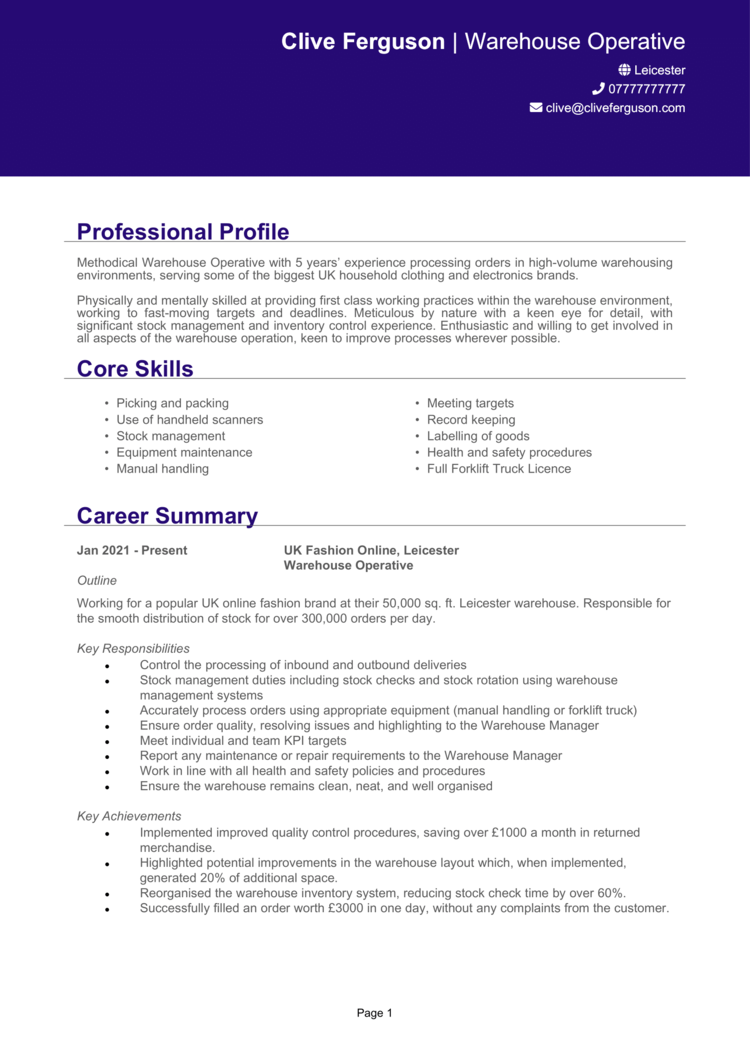 2 Warehouse Operative CV Examples For 2023 get The Job 