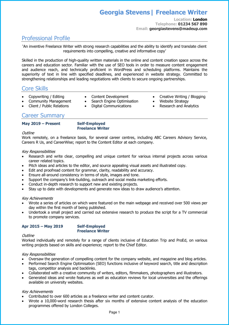 Freelance Writer CV Example Guide Get Hired 