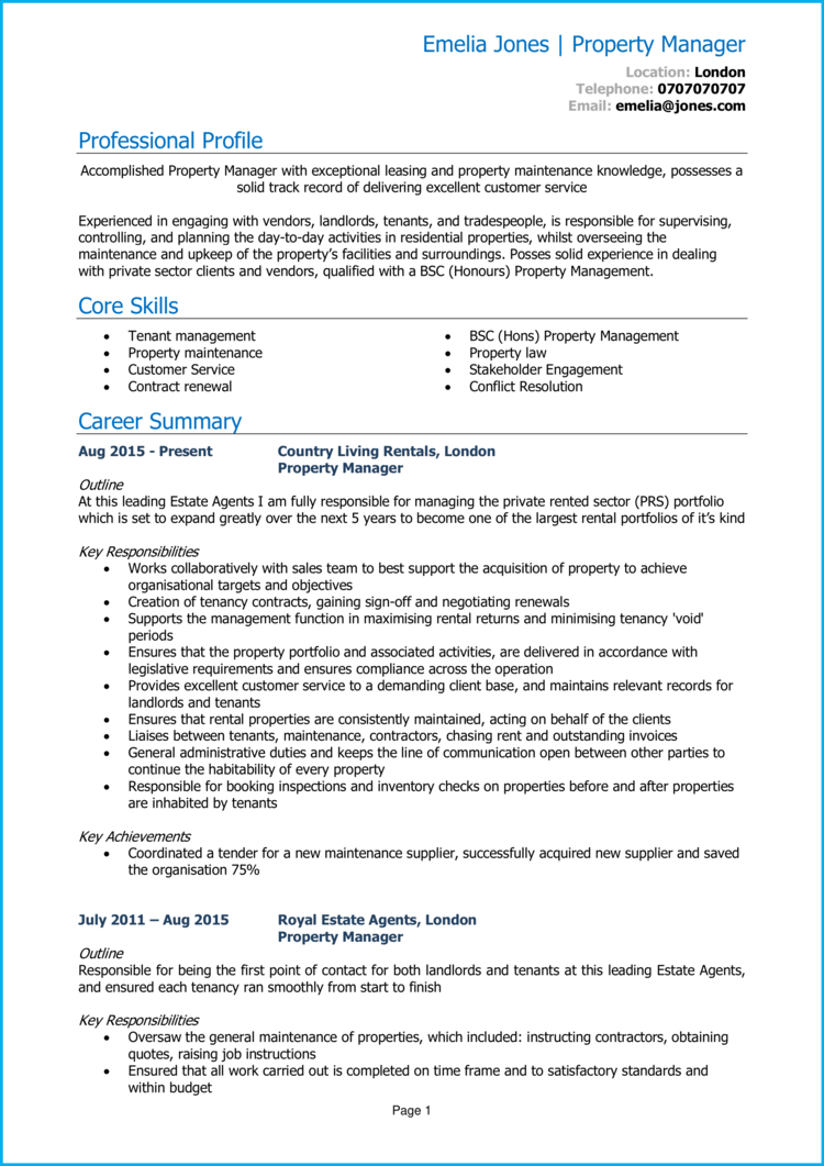 Property Manager CV Example Guide Land A Top Job 