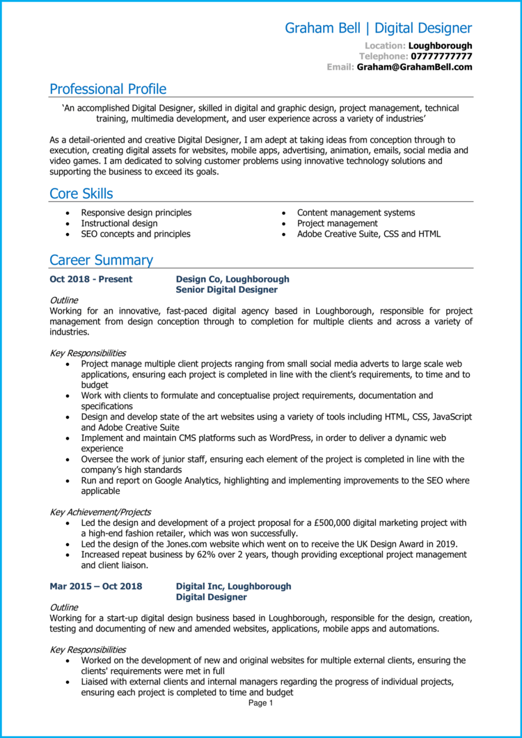 Digital Designer CV Example Guide Get Hired 