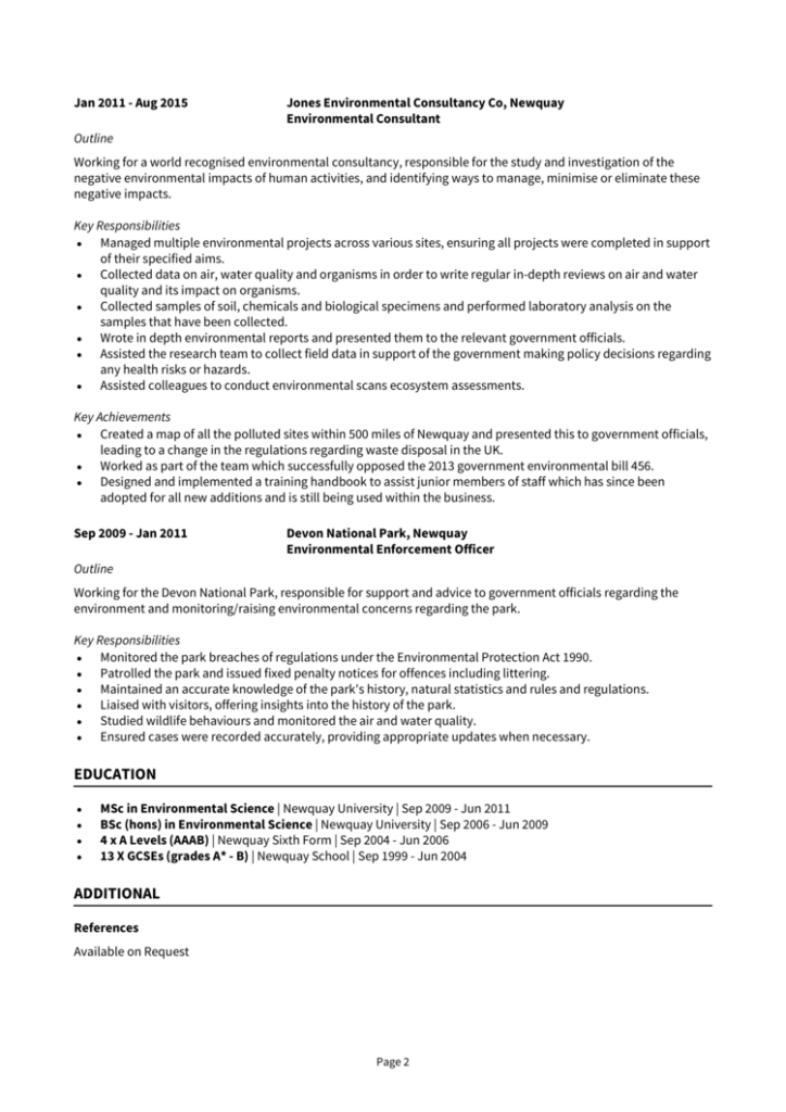 Environmental Scientist CV example + guide [Get hired]