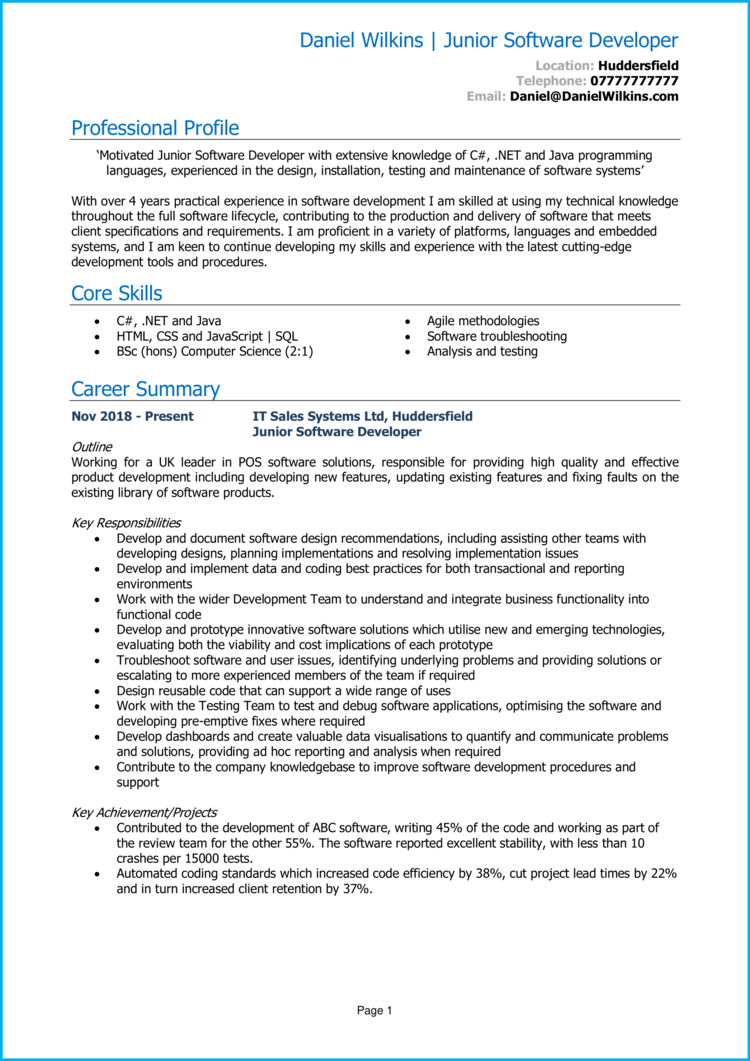  Junior Software Developer CV Example Guide Get Hired 