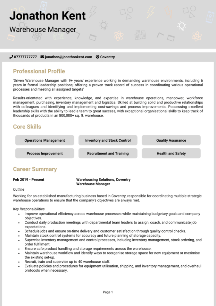 Warehouse Manager CV example + guide [Get more interviews]