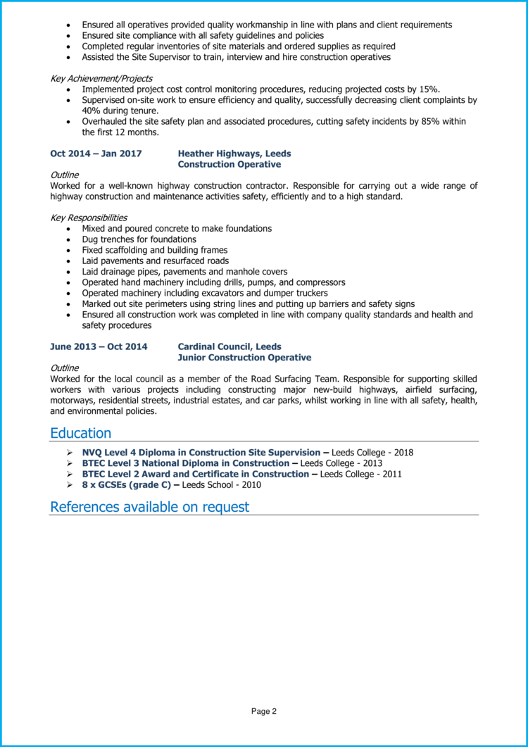 4 construction CV Examples For 2023 Win Those Jobs 