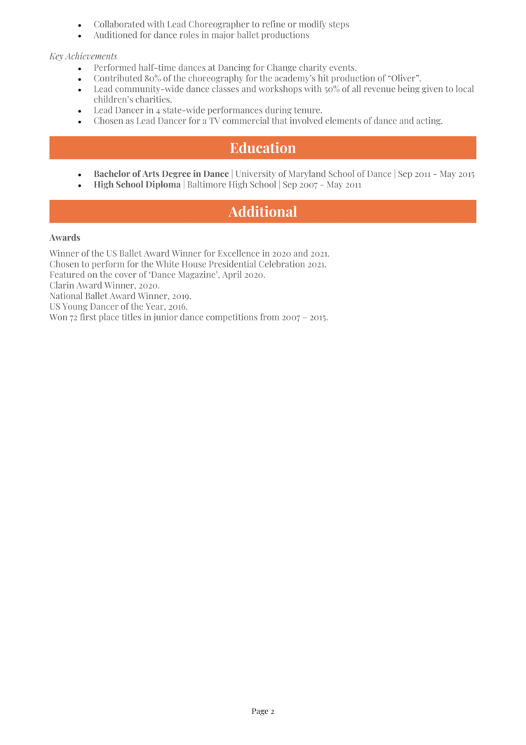 Dance Resume Example Guide Land A Top Dancer Pos 