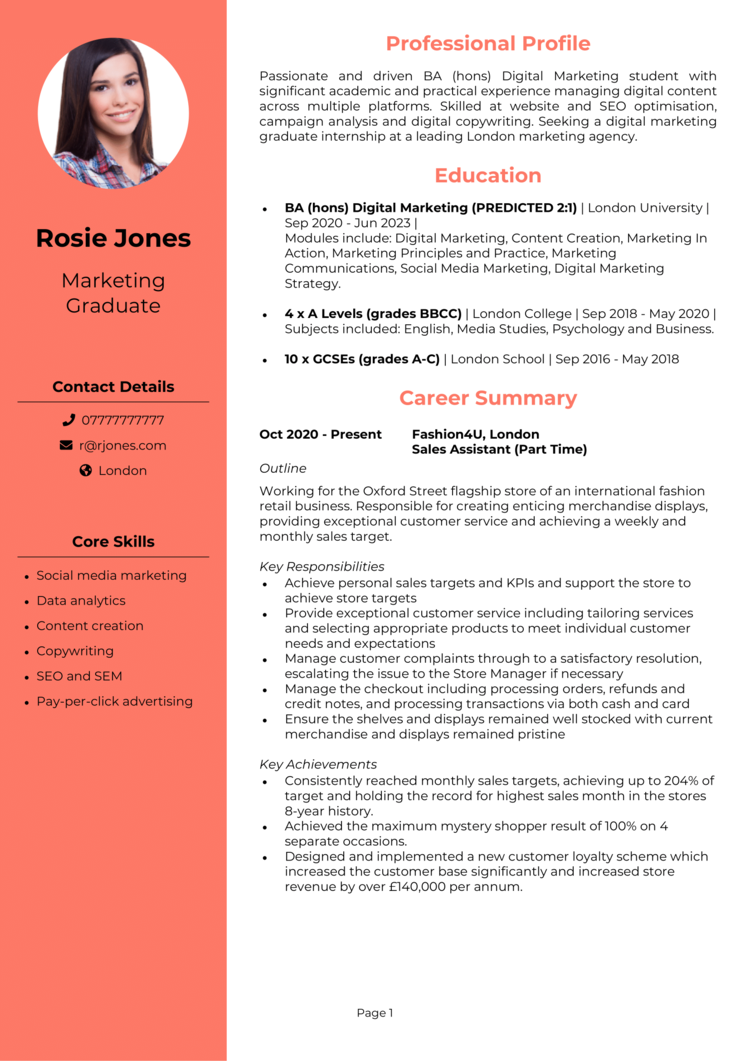 Resume Sample For Fresh Graduate