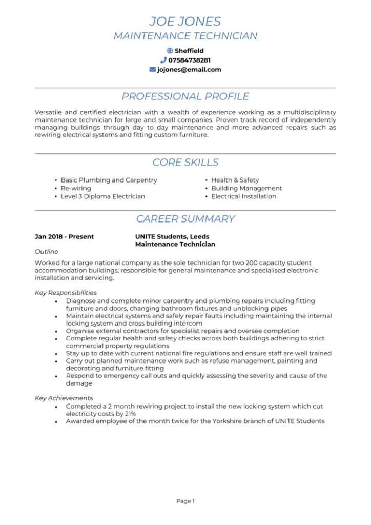 3 Maintenance Engineer CV examples and guide [Get interviews]