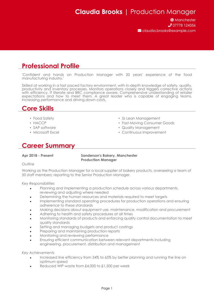 Production Manager CV Example Guide Get Hired Quick 