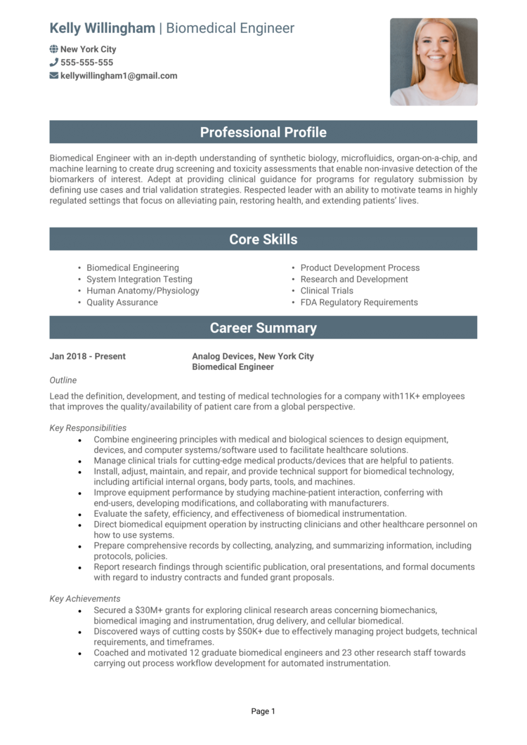 Biomedical Engineer Resume Example Guide Get Top Jobs 