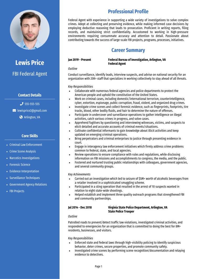 FBI Resume Example Guide And Template Federal Agent 