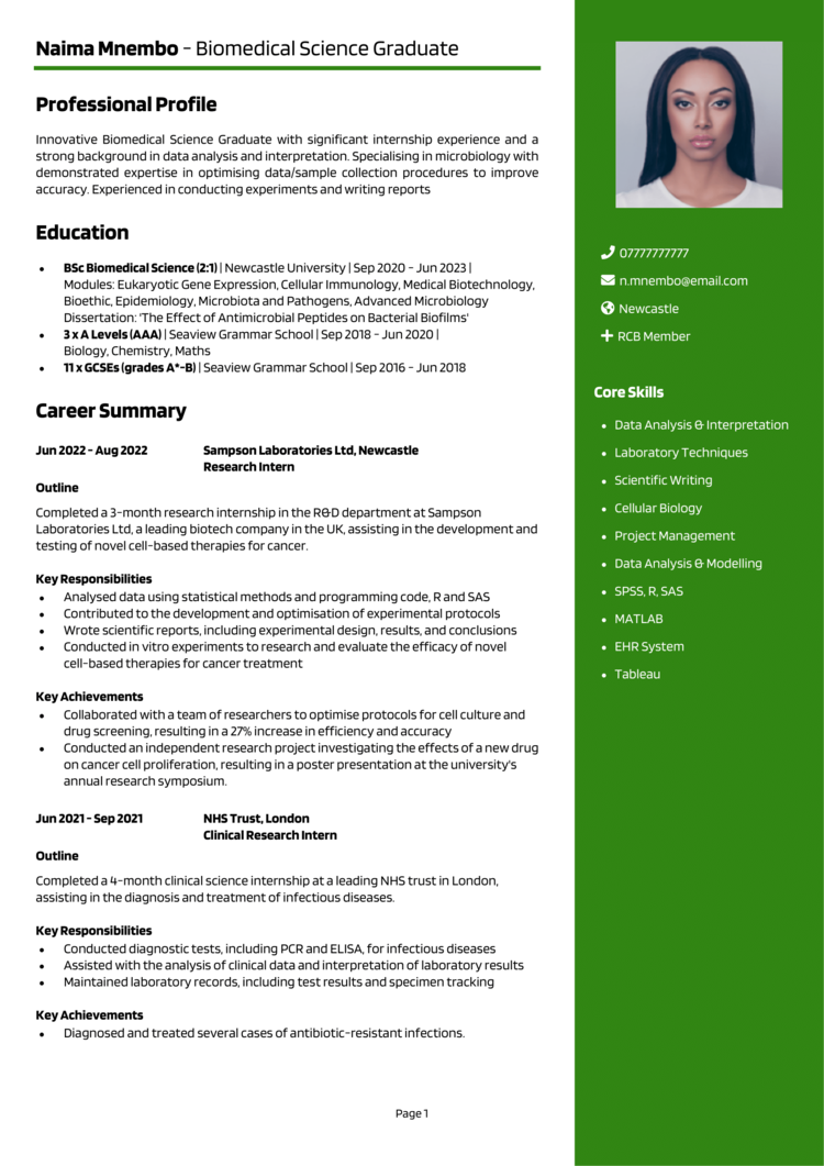 Biomedical Science Cv Example Free Template 14 Skills Vrogue co