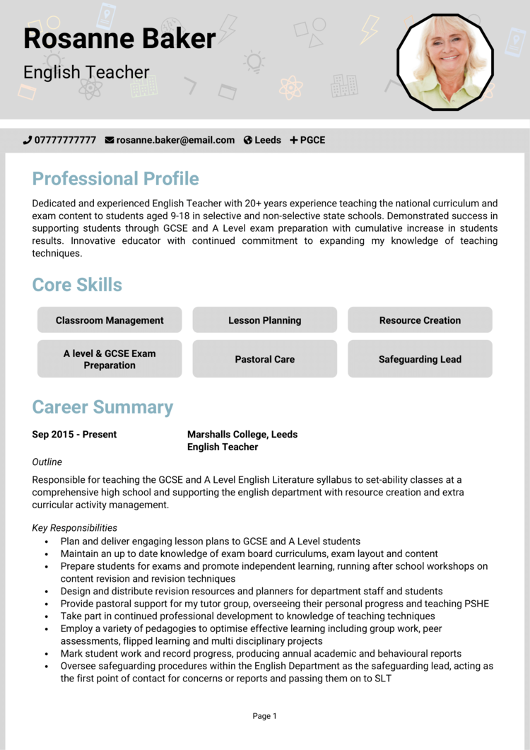 English Teacher CV Example Guide Get Noticed
