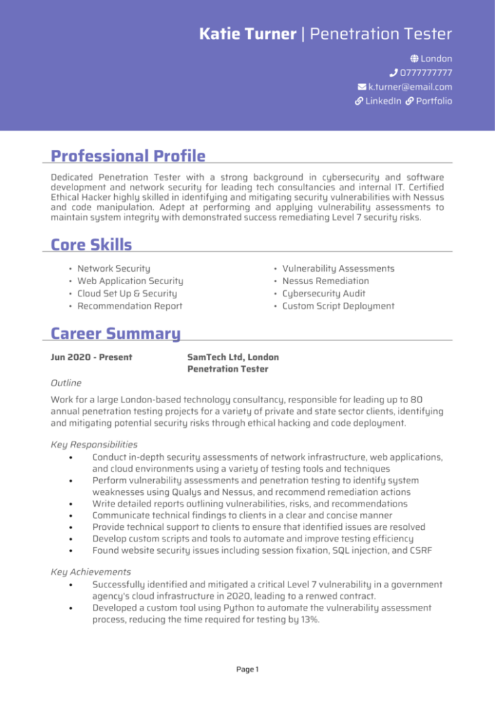 5 Cyber Security CV examples + guide [Secure top tech roles]