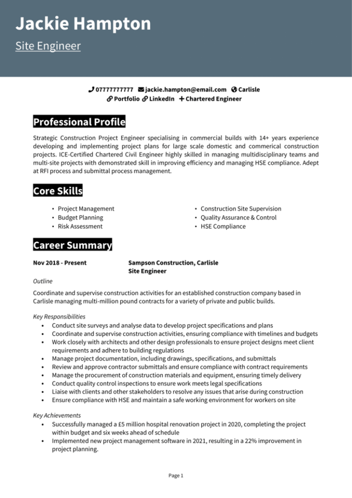 8 Civil Engineer CV examples and guide [Get more interviews]