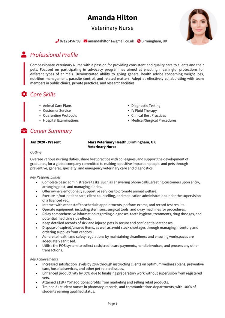 Veterinary Nurse CV Example Guide Land Great Jobs 