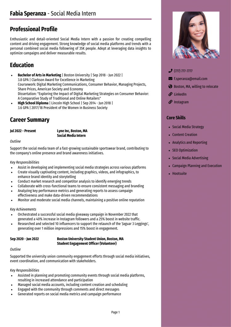 Social Media Intern Resume Example Guide Get Noticed 
