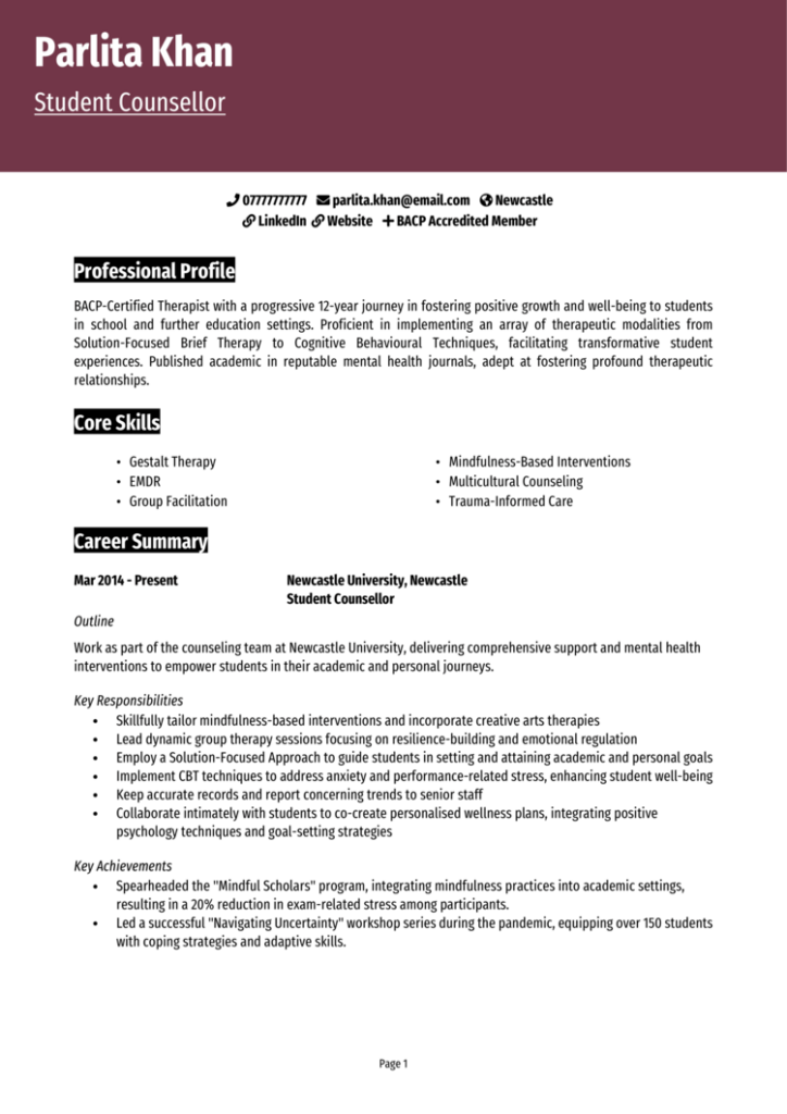 4 Counsellor CV examples + expert guide [Secure your next role]
