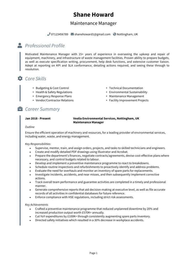 3 Maintenance Engineer CV examples and guide [Get interviews]