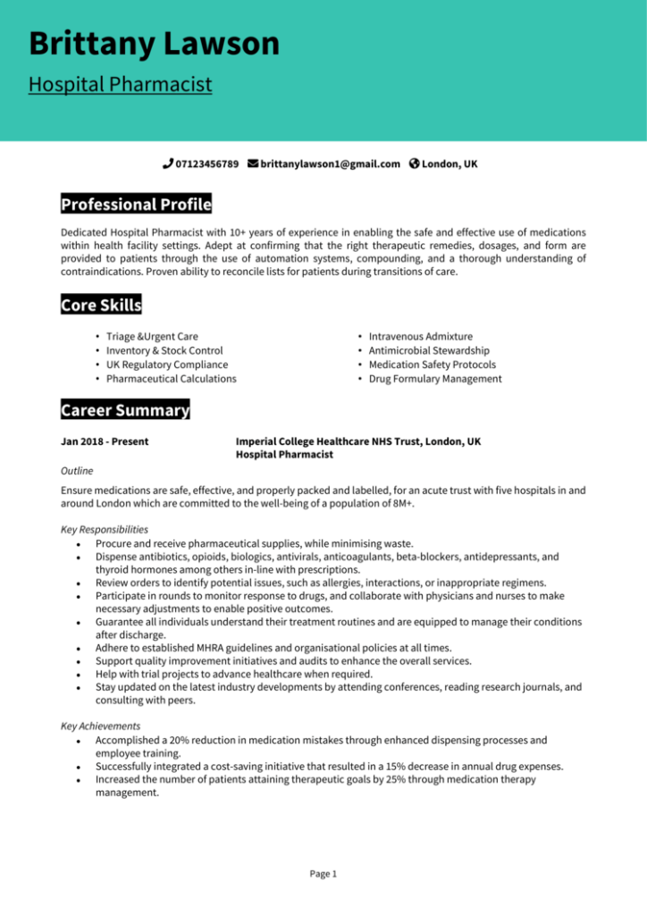4 Pharmacy Technician CV examples & guide [Get more interviews]