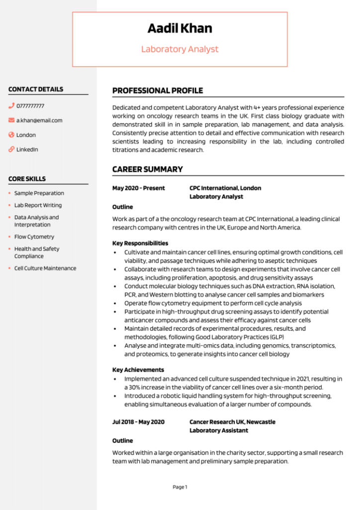 4 Lab Technician CV examples and guide [Get more interviews]