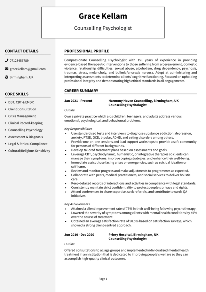 4 Counsellor CV examples + expert guide [Secure your next role]