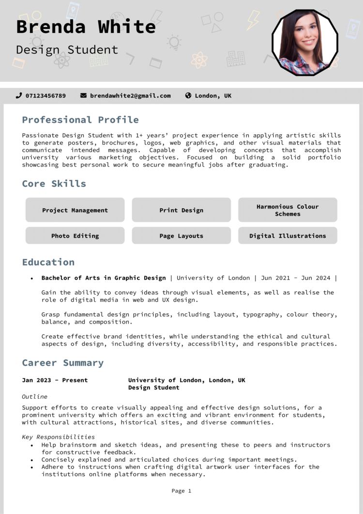 Design Student CV example & guide [Win job interviews]