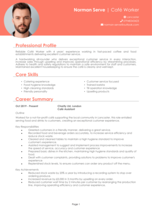 Cafe Worker CV example + guide [Get hired]