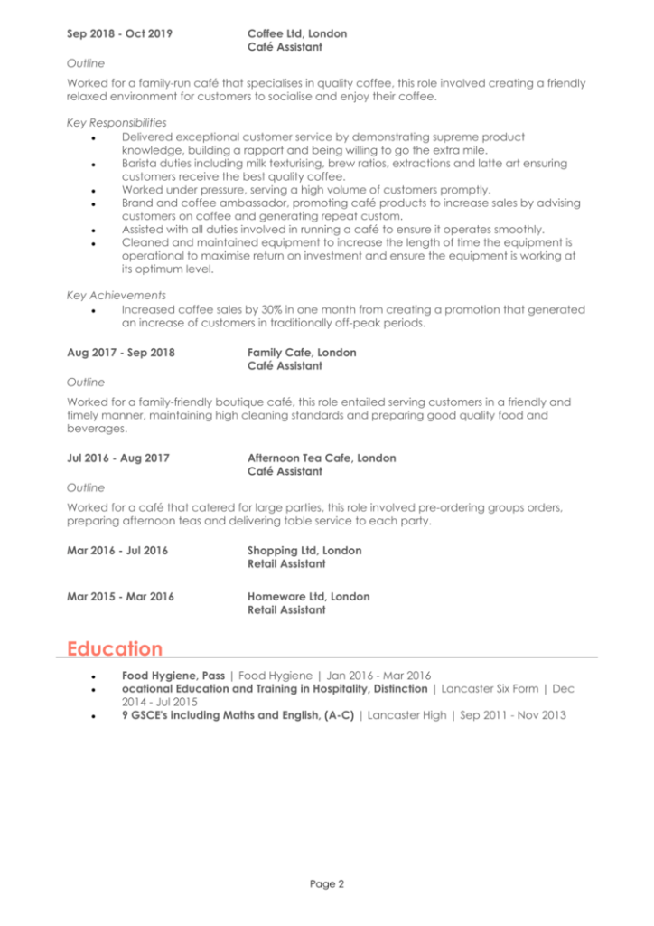 Cafe Worker CV example + guide [Get hired]