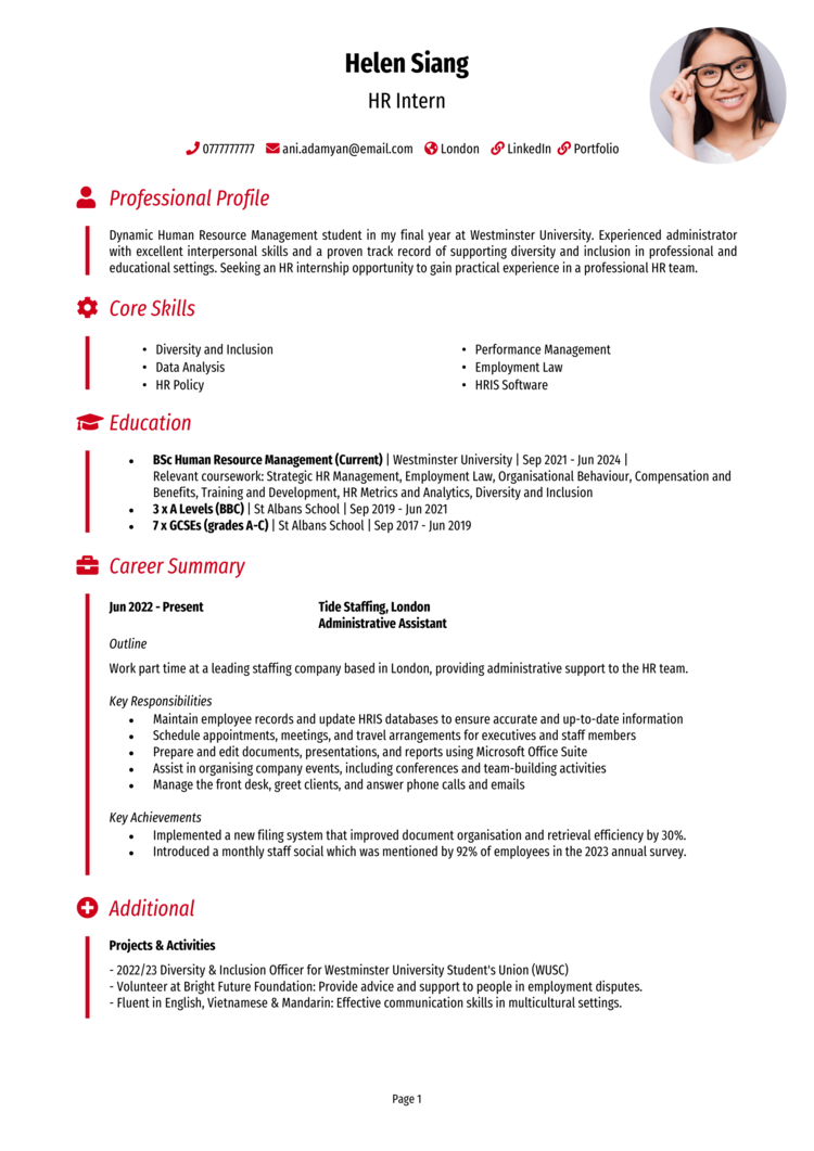 HR Intern CV example + guide [Get hired fast]