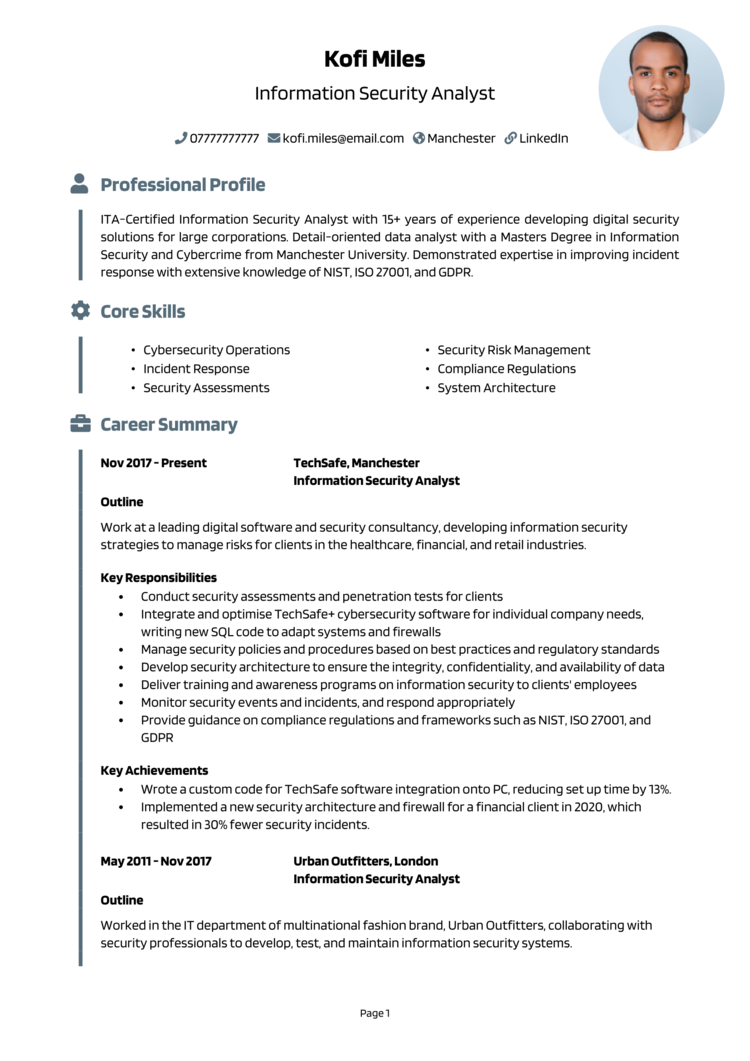 Information Security Analyst CV example + guide [Get hired Information Security Analyst CV example + guide [Get hired