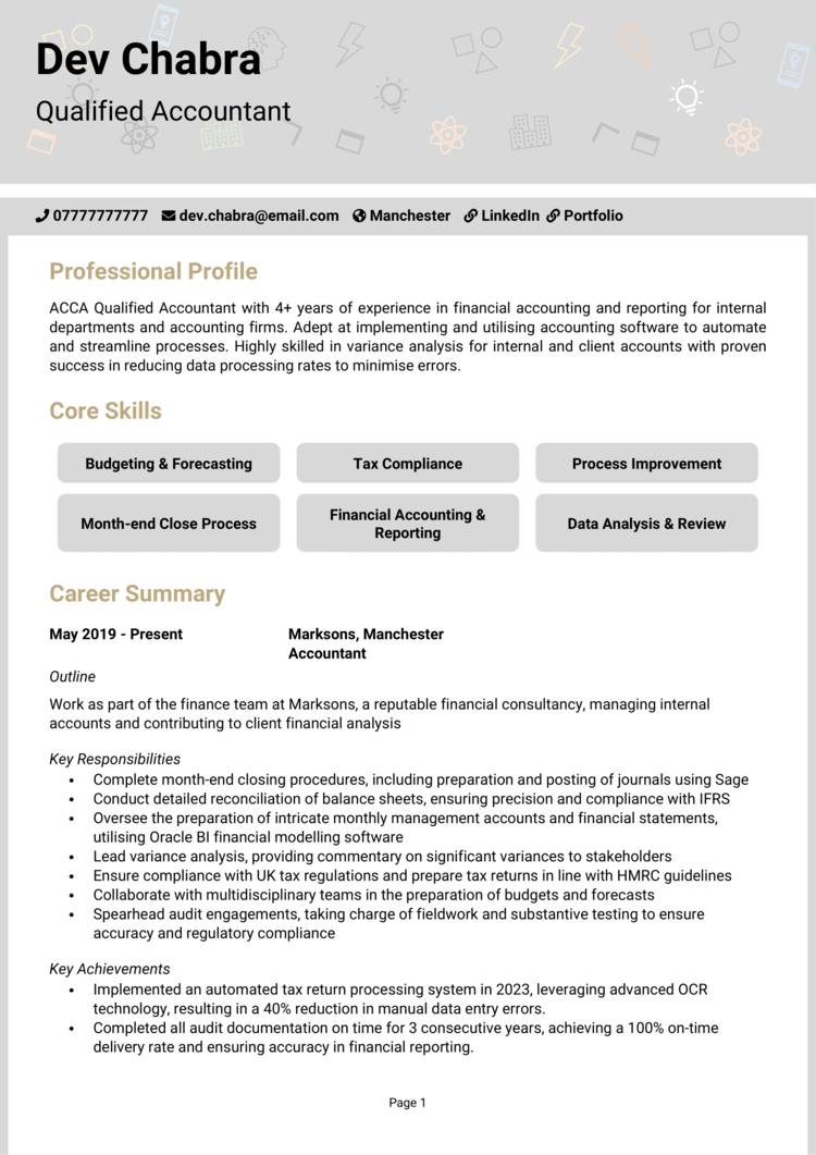 Qualified Accountant CV example + template [Get hired]