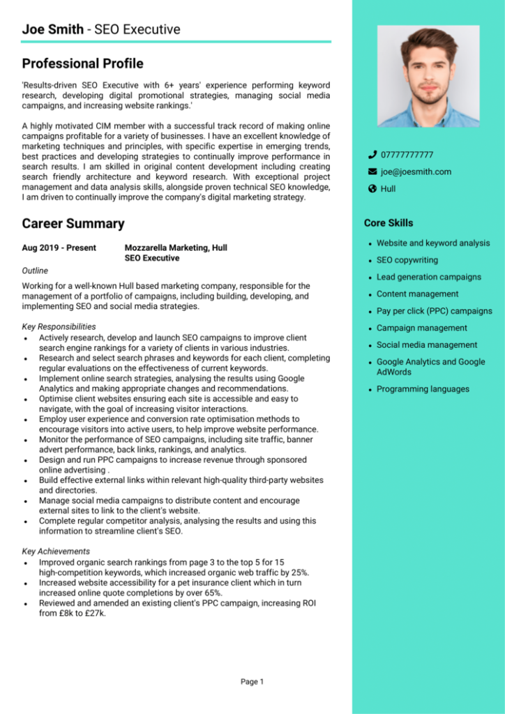 2 SEO Executive CV examples + guide [Get hired]