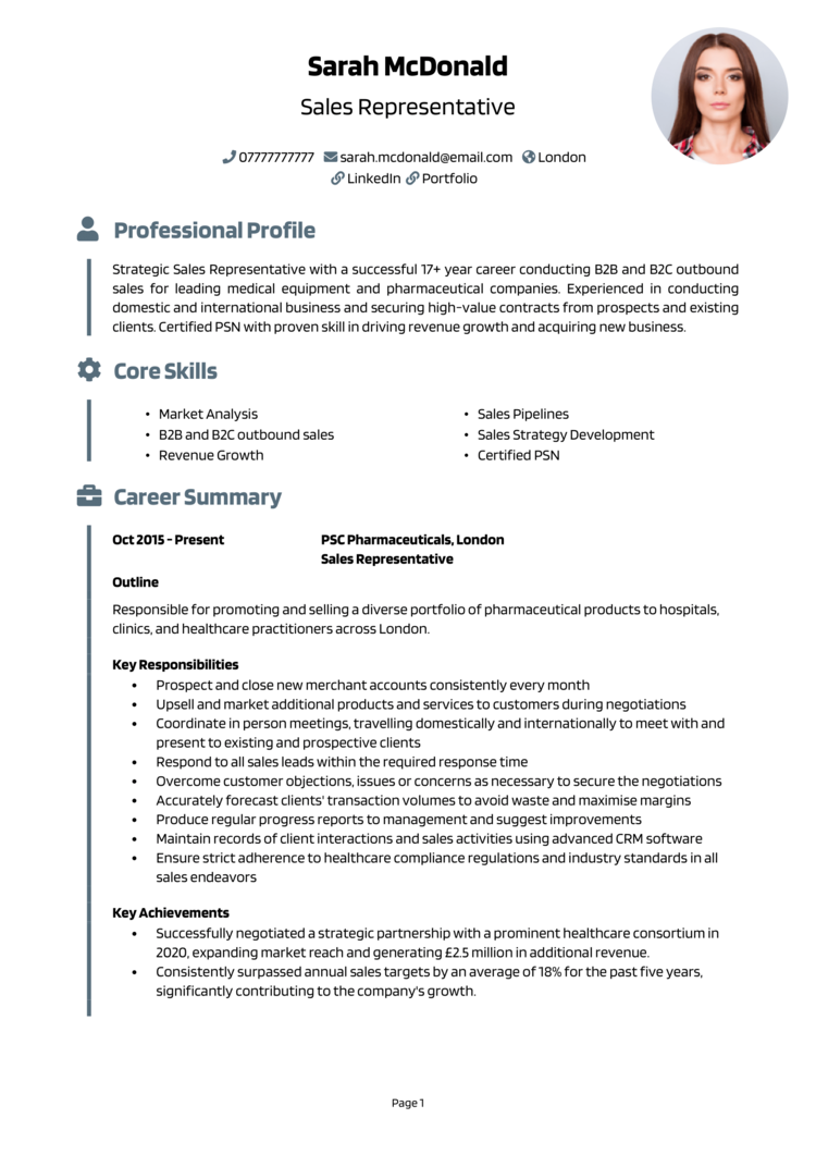 Sales Rep CV example & guide [Win job interviews]