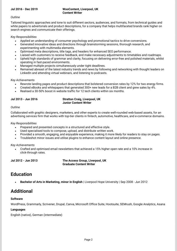 Freelance Writer CV example + guide [Land writing roles]