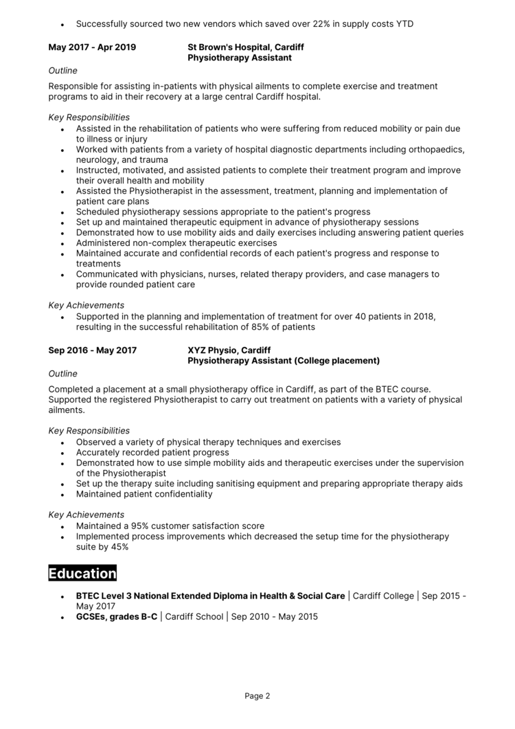 2 Physiotherapist CV examples + guide [Secure the best roles]