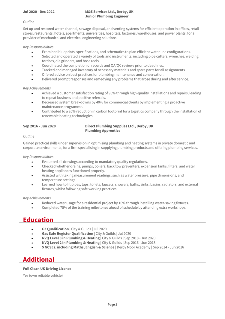 3 Plumber CV examples + step-by-step guide [Get hired fast]