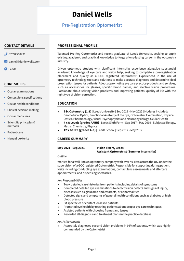 4 Optometrist CV examples + writing guide [Land great new jobs]