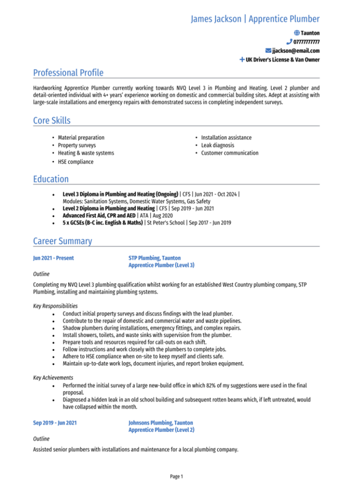 3 Plumber CV examples + step-by-step guide [Get hired fast]