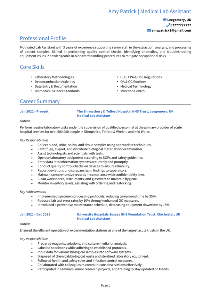 4 Lab Technician CV examples and guide [Get more interviews]