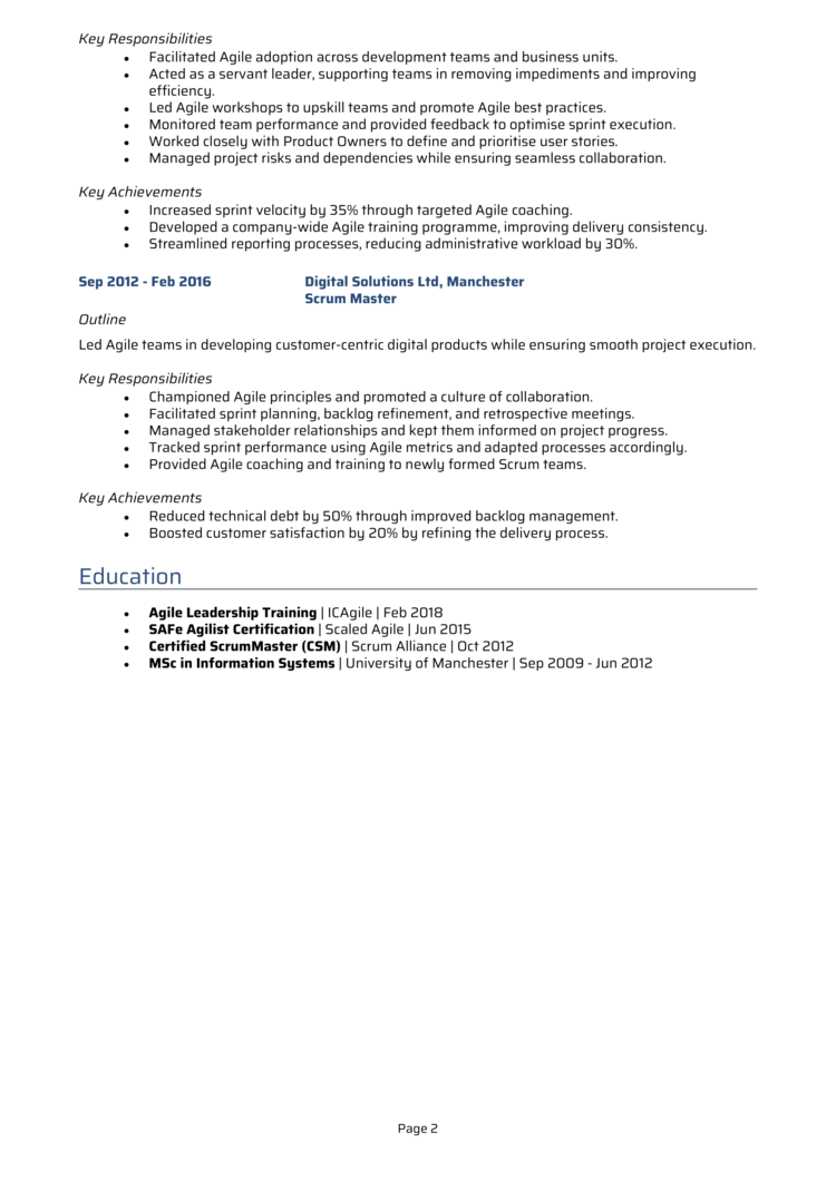 2 Scrum Master CV examples + writing guide [Land a top role]