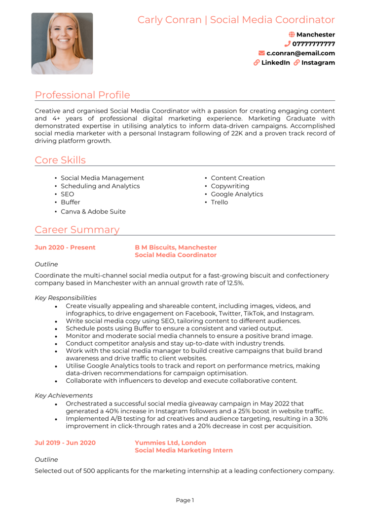 3 Social Media Manager CV examples + guide [Get noticed]